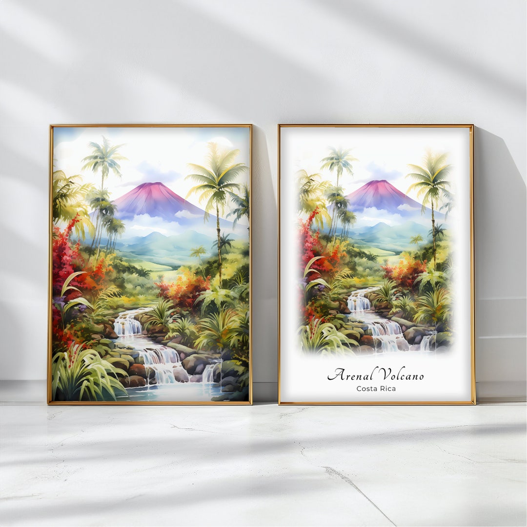 Arenal Volcano Watercolor Poster Travel Art Print Costa Rica Landscape ...