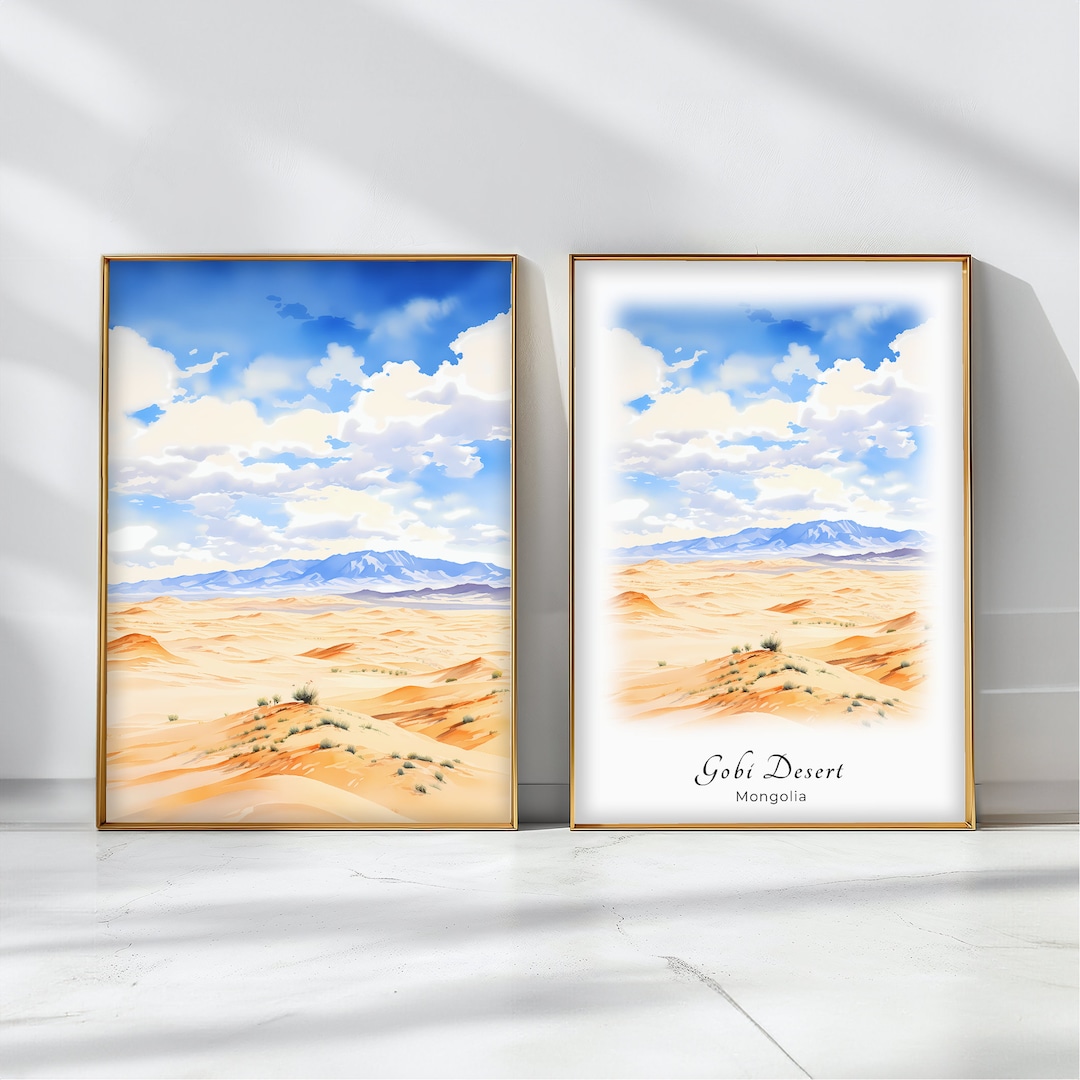 Gobi Desert Watercolor Poster Travel Art Print Mongolia Landscape Art ...
