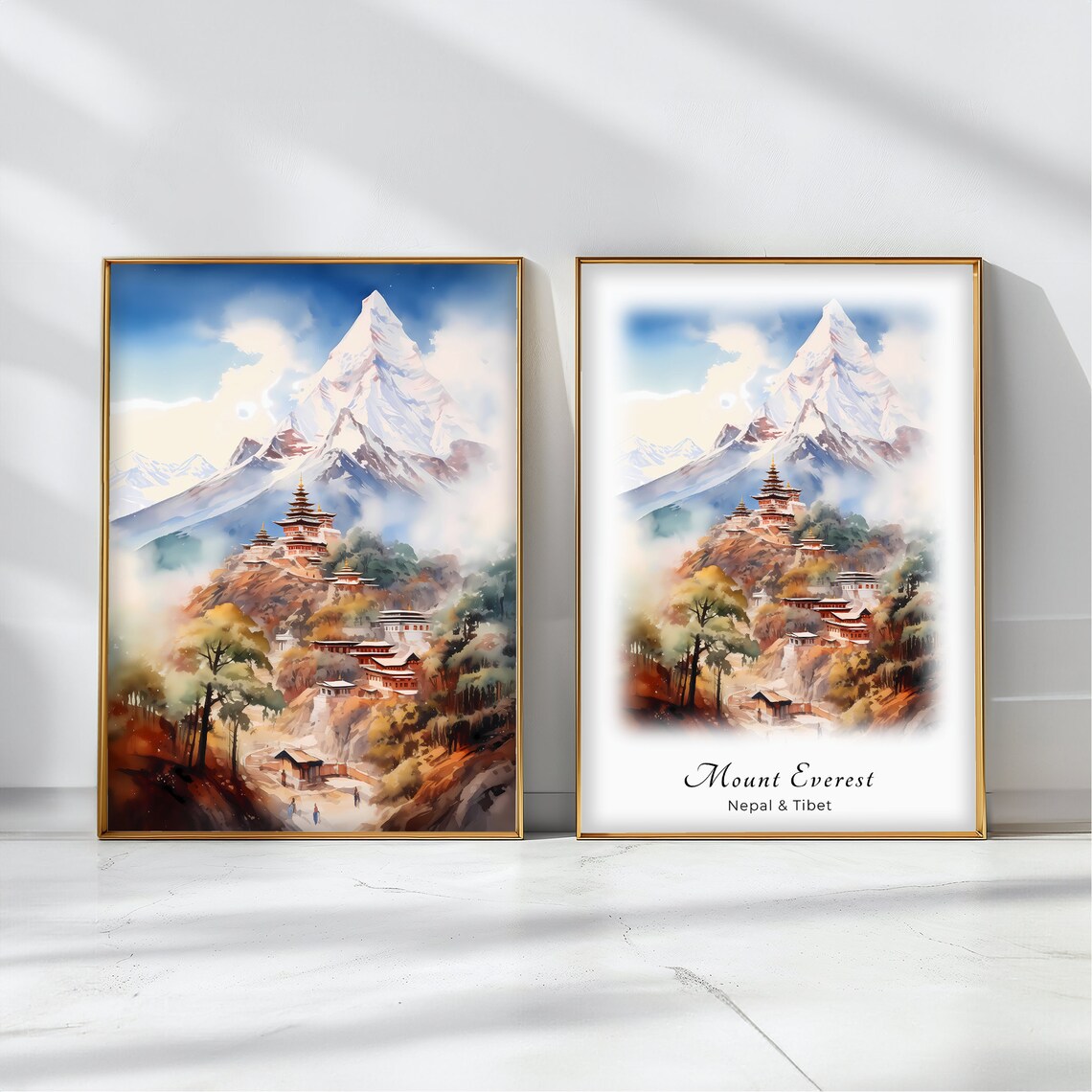 Mount Everest Watercolor Poster Travel Art Print Nepal & Tibet ...