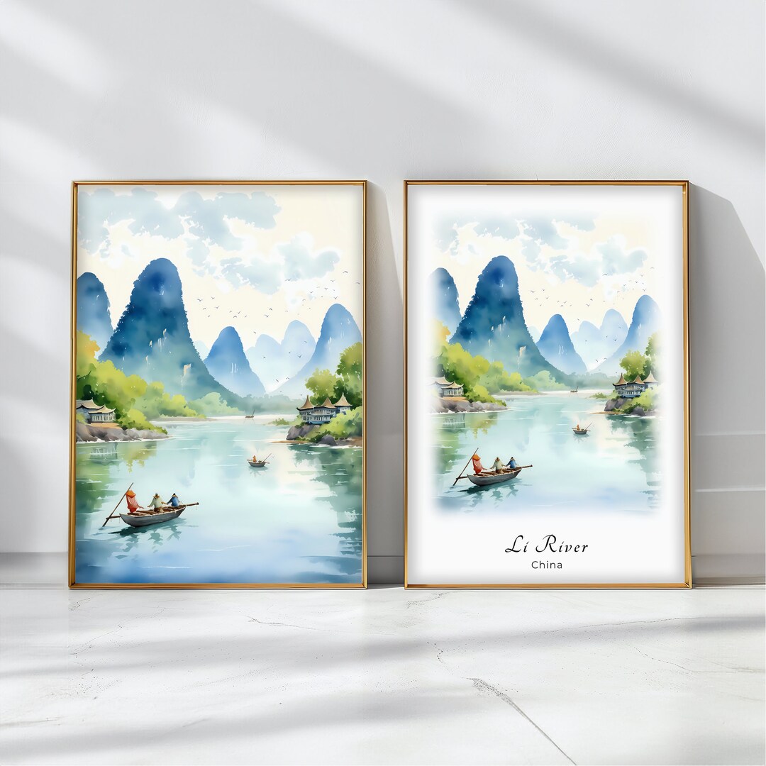 Li River Watercolor Poster Travel Art Print China Landscape Art Decor ...