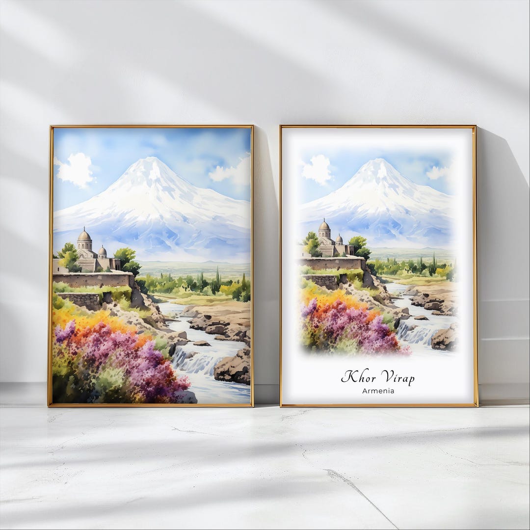 Khor Virap Watercolor Poster Travel Art Print Armenia Landscape Art ...