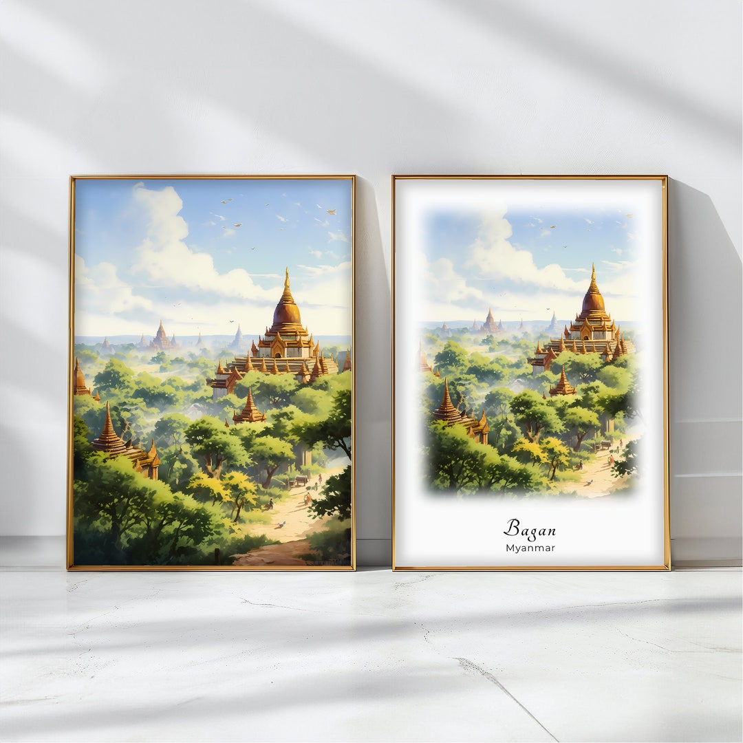 Bagan Watercolor Poster Travel Art Print Myanmar Landscape Art Decor ...