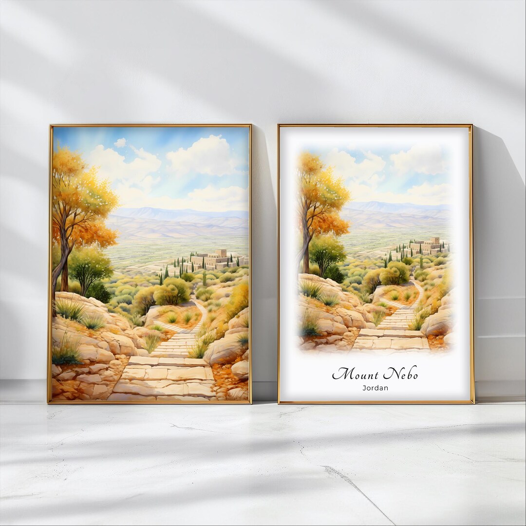 Mount Nebo Watercolor Poster Travel Art Print Jordan Landscape Art ...