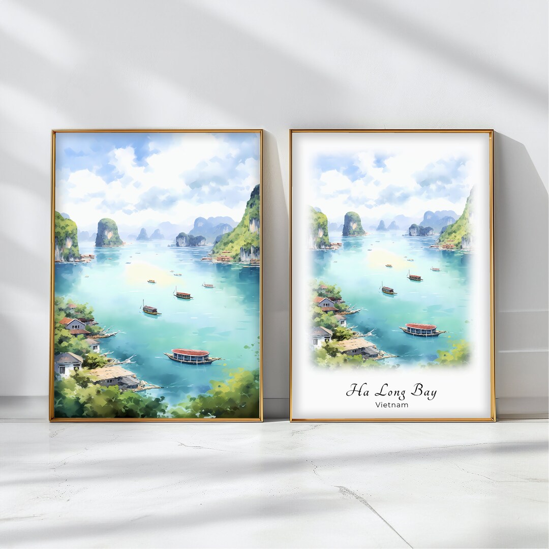 Ha Long Bay Watercolor Poster Travel Art Print Vietnam Landscape Art ...