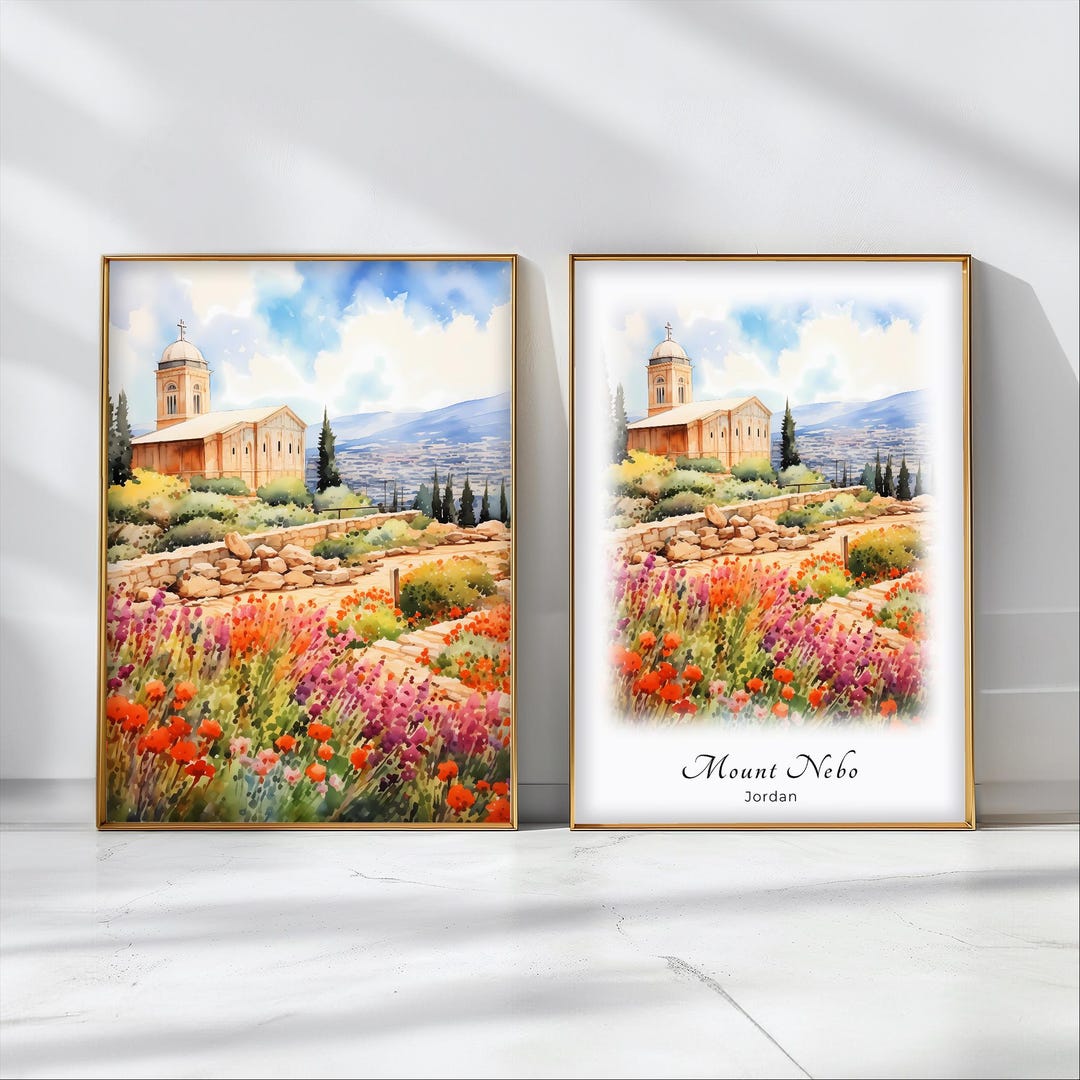 Mount Nebo Watercolor Poster Travel Art Print Jordan Landscape Art ...