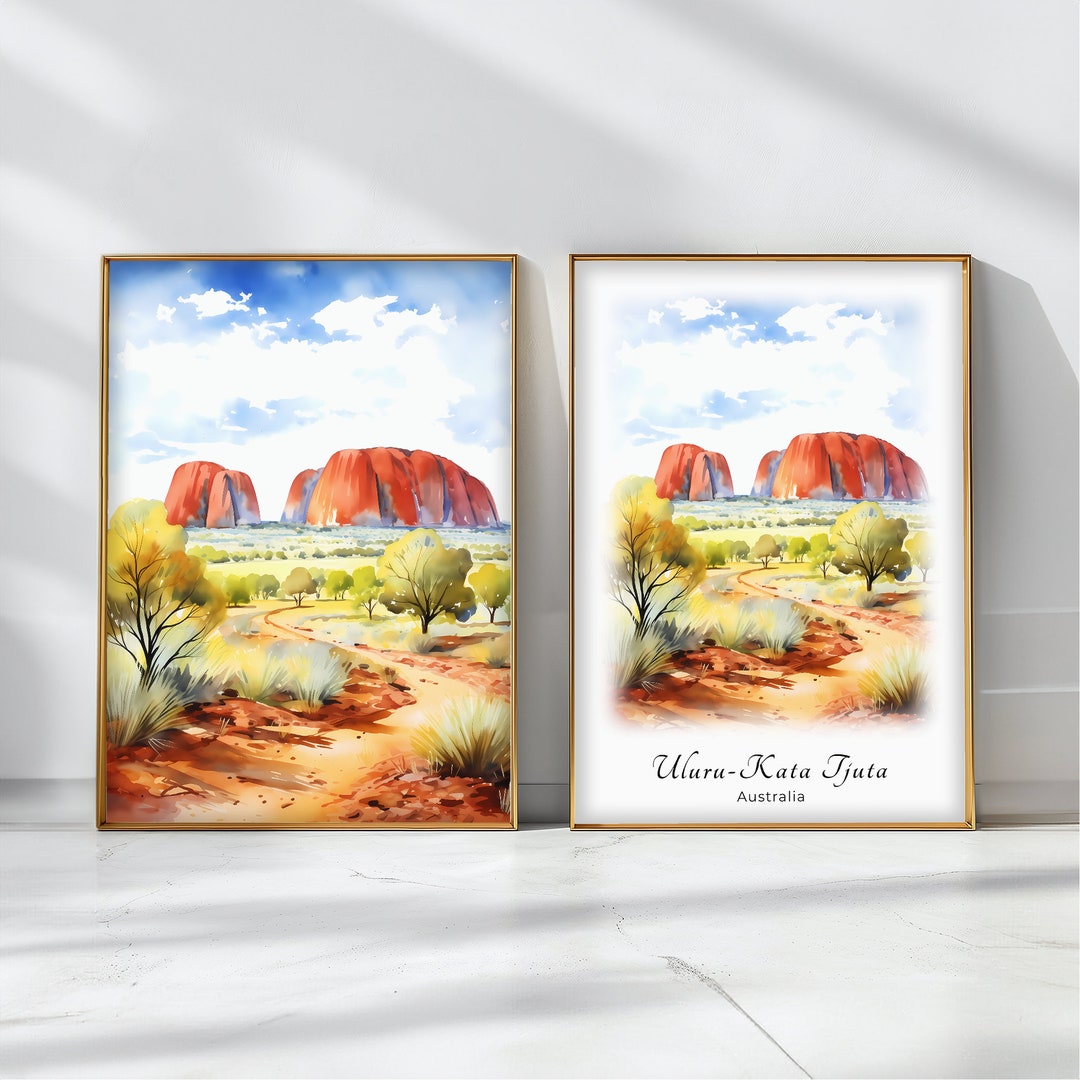 Uluru-kata Tjuta Watercolor Poster Travel Art Print Australia Landscape ...