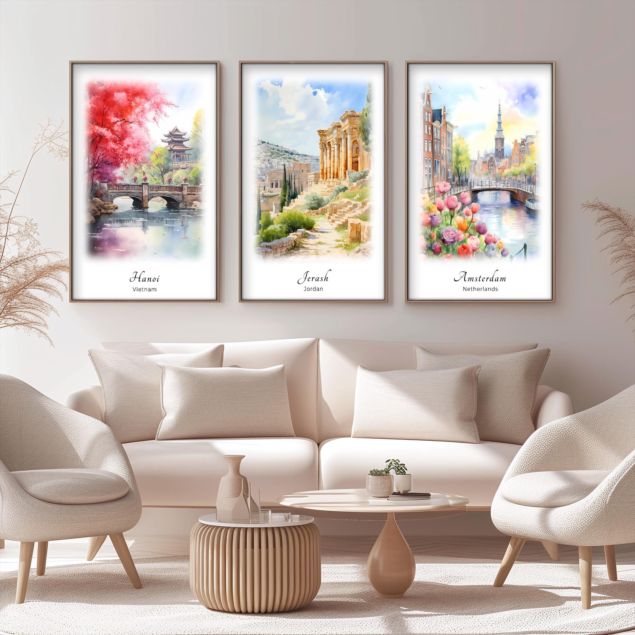 Jerash Watercolor Poster Travel Art Print Jordan Landscape Art Decor ...