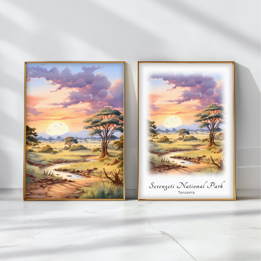 Serengeti National Park Watercolor Poster Travel Art Print Tanzania ...