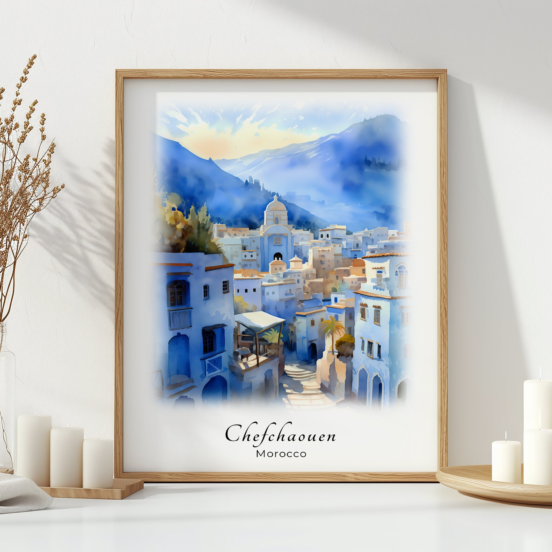 Chefchaouen Watercolor Poster Travel Art Print Morocco Landscape Art ...