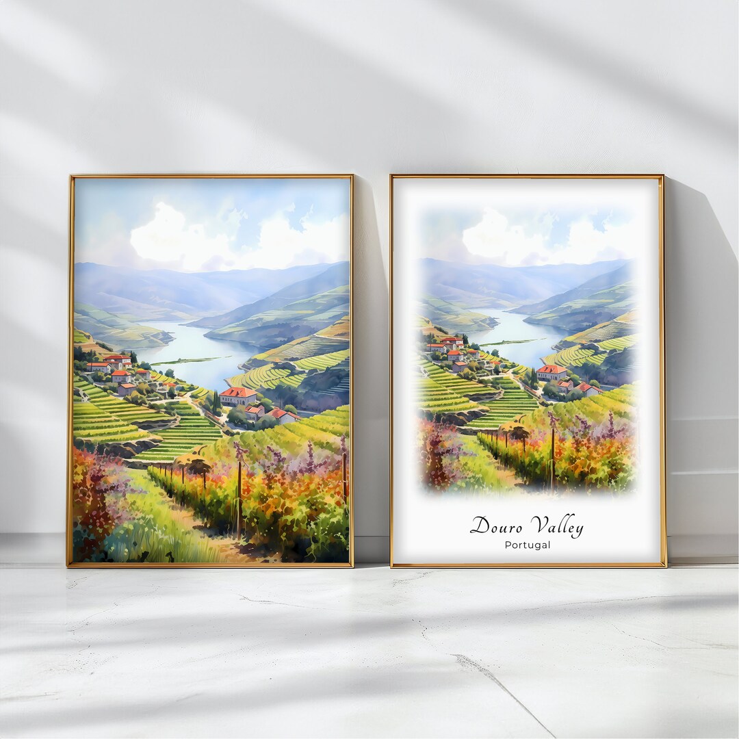 Douro Valley Watercolor Poster Travel Art Print Portugal Landscape Art ...