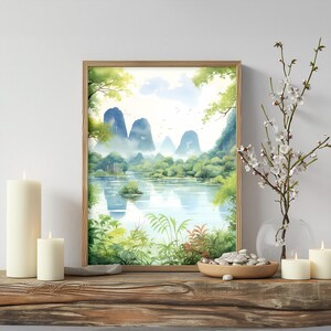 Guilin, Yangshuo Watercolor Poster Travel Art Print China Landscape Art ...