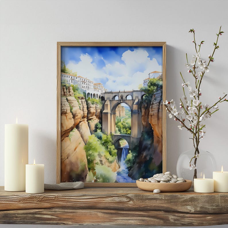 Ronda Watercolor Poster Travel Art Print Spain Landscape Art Decor ...