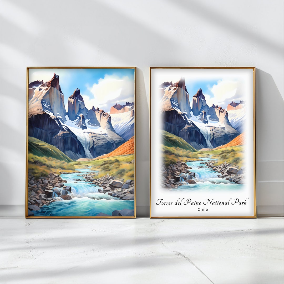 Torres Del Paine National Park Watercolor Poster Travel Art Print Chile ...