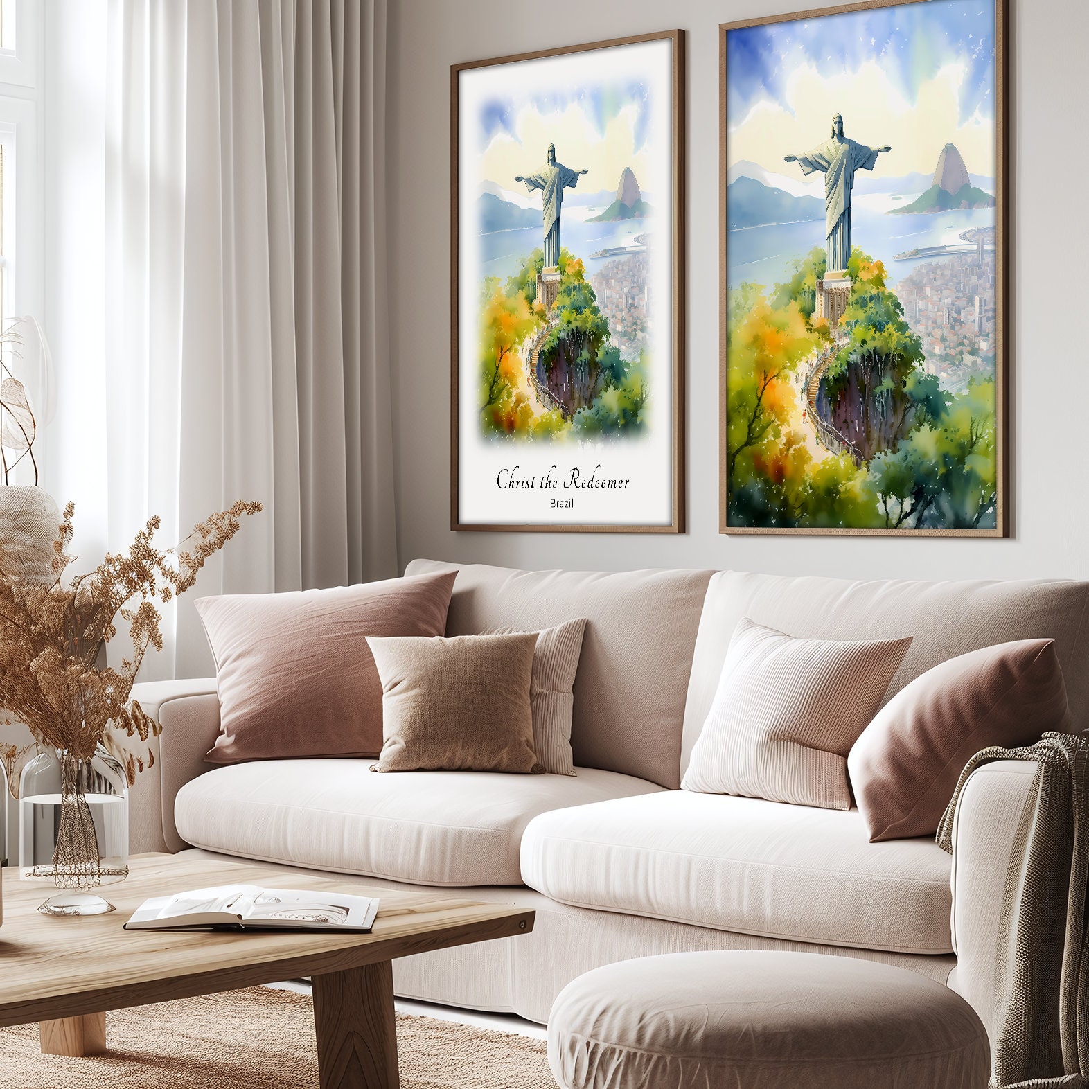 Christ the Redeemer Watercolor Poster Travel Art Print Brazil Landscape ...
