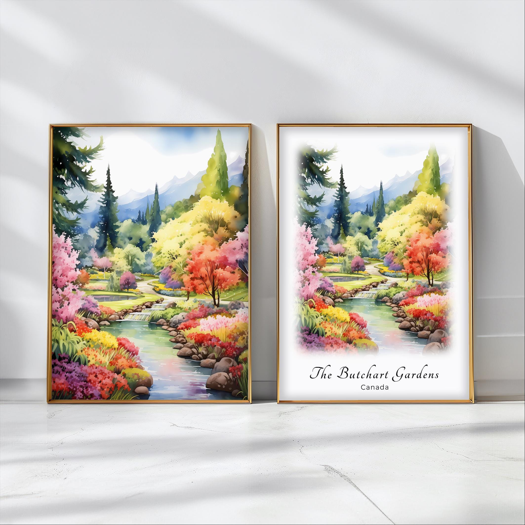 The Butchart Gardens Watercolor Poster Travel Art Print Canada ...