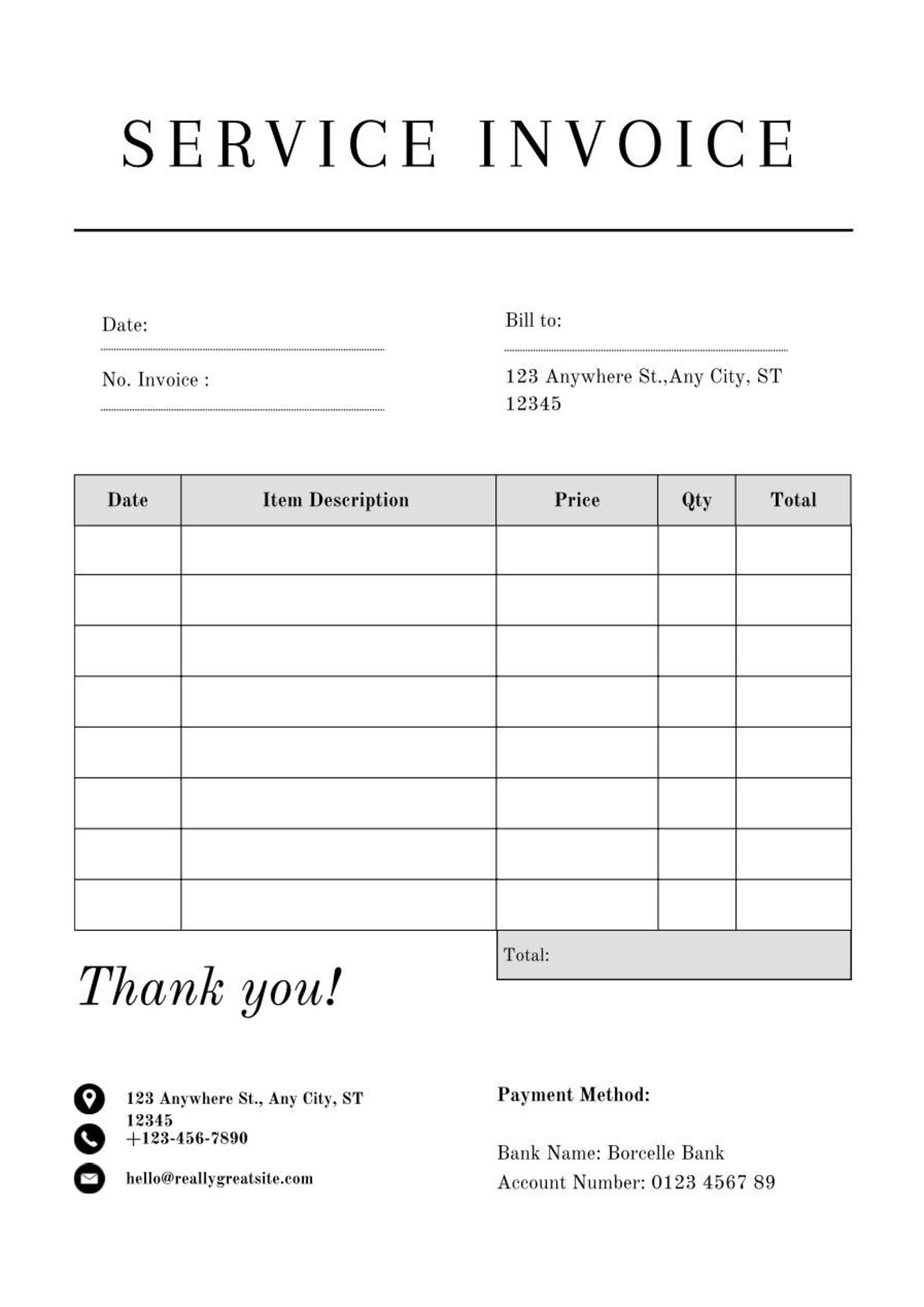 Simple Invoice~digital File~downloadable~editable - Etsy