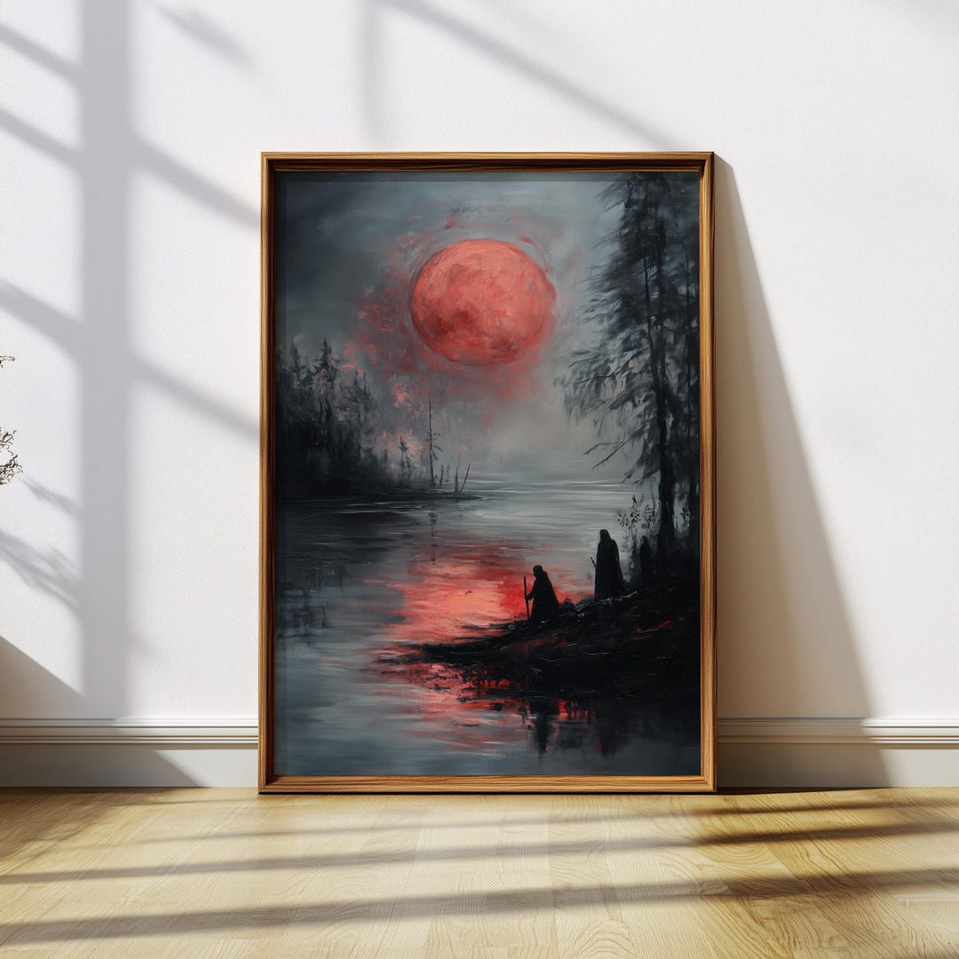 Blood Moon Fantasy Art Print | Dark Forest Landscape With Red Moon ...