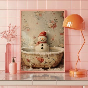 Cute Vintage Snowman in a Bathtub Wall Art Vintage Floral Winter ...
