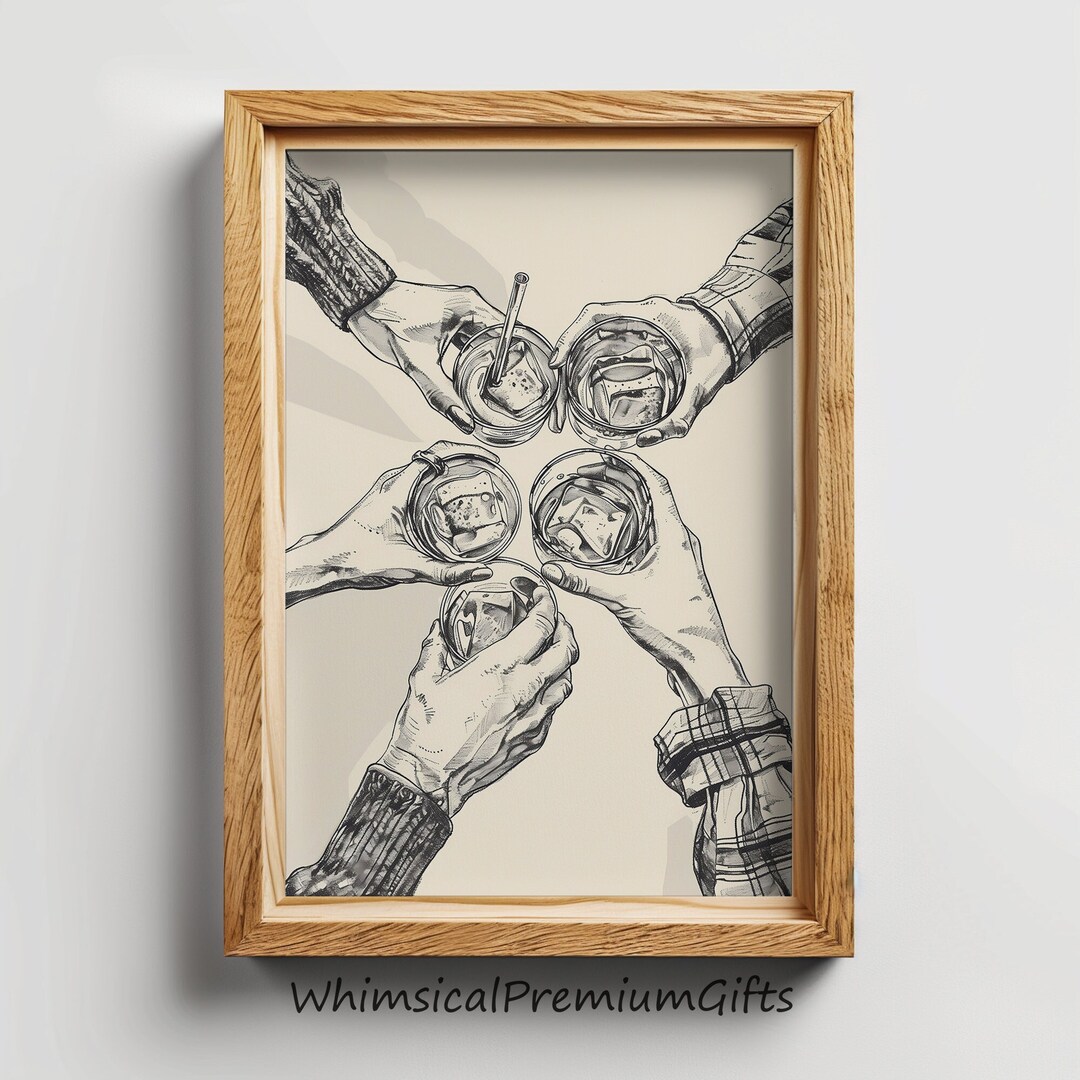 Cheers Art Print Salud Poster Funky Bar Cart Art Cocktail Sketch Art ...