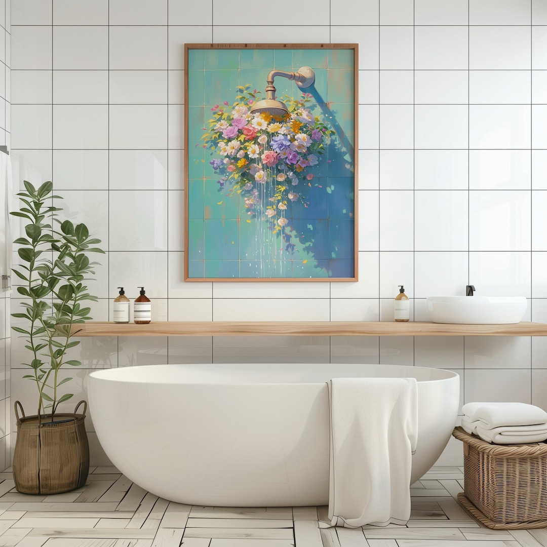 Floral Bathroom Printable Wall Art Botanical Bathroom Print Flower Wall ...