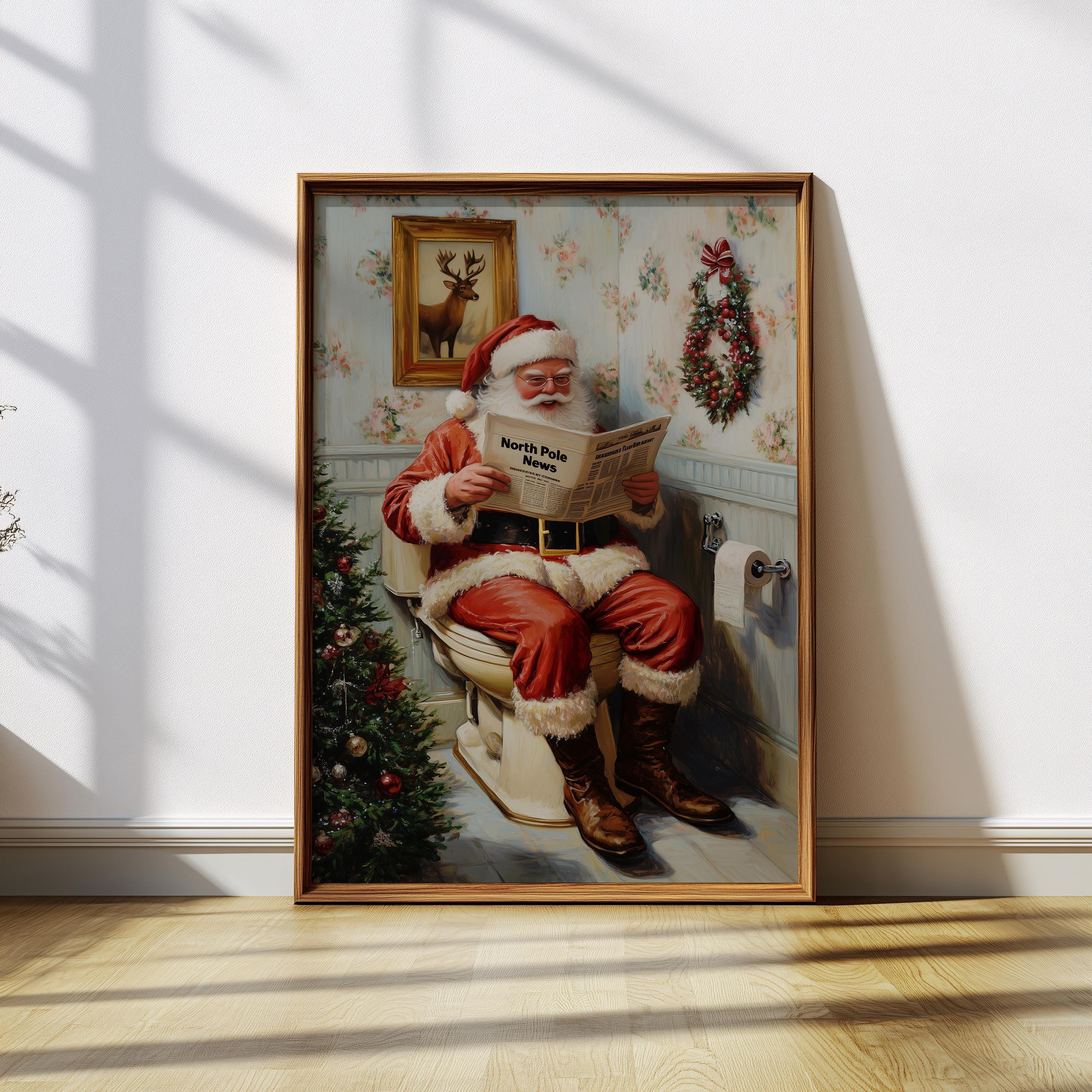 Santa Sitting on Toilet Funny Bathroom Art Print Printable Christmas ...