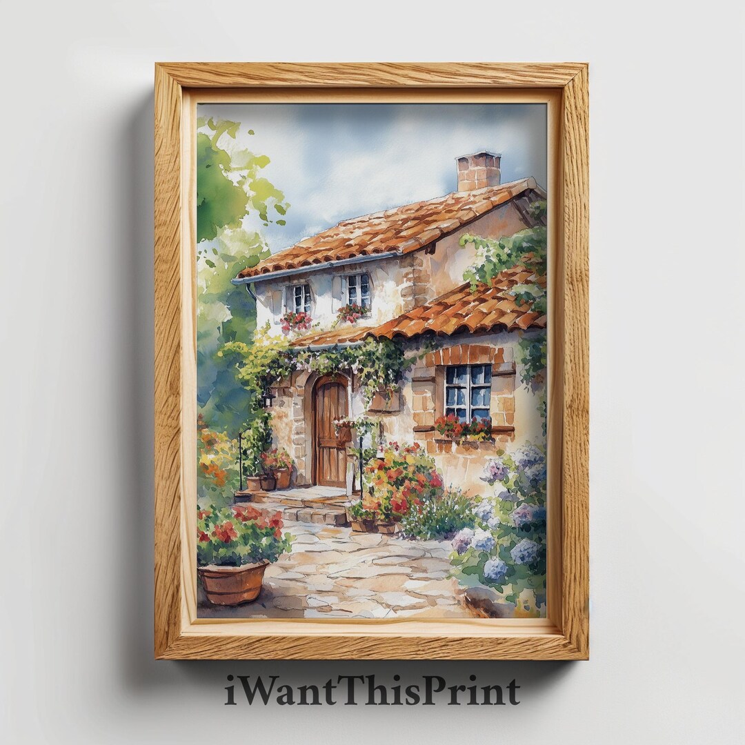 Buy Vintage Stone House Print, Stone House Painting, French Countryside ...