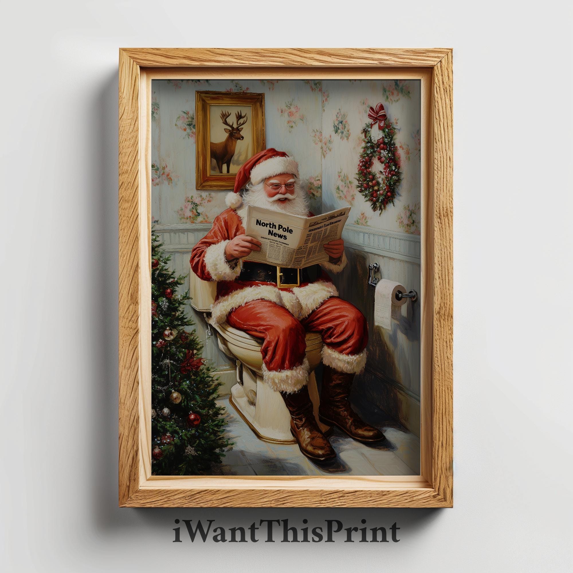 Santa Sitting on Toilet Funny Bathroom Art Print Printable Christmas ...