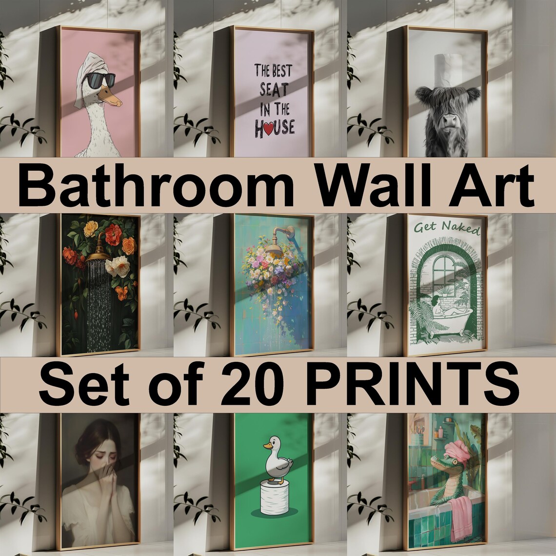 Bathroom Wall Art Set of 20 Prints, Bathroom Decor, WC Shower Decor ...