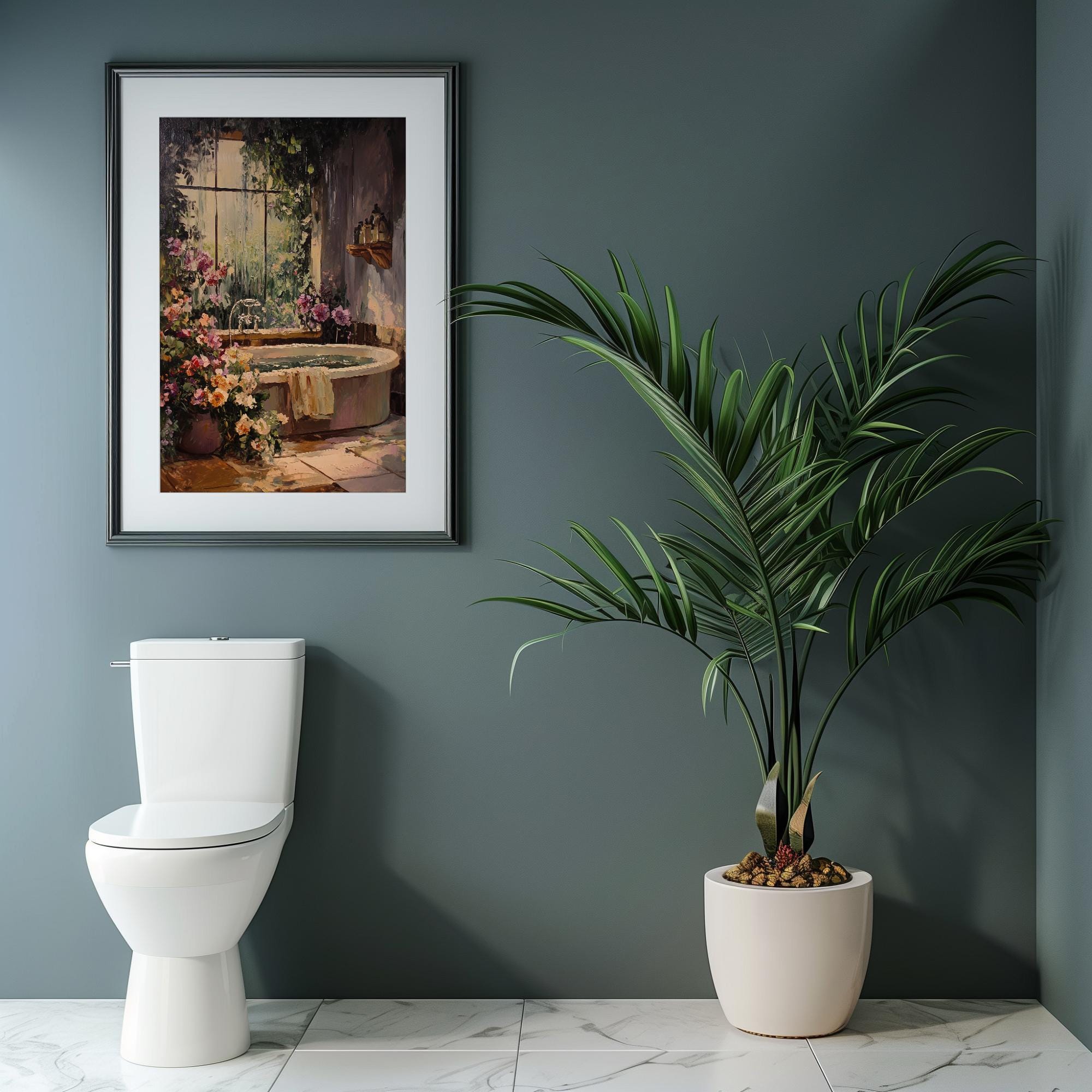 Rustic Floral Bathtub Printable Art Botanical Bathroom Wall Art Flower ...