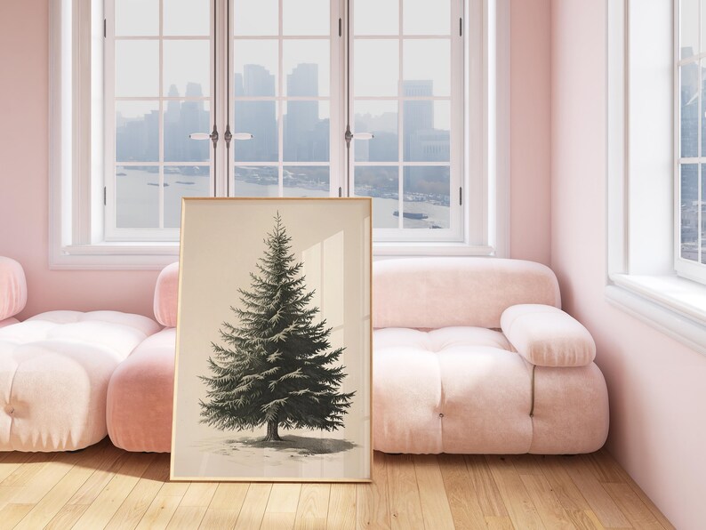 Vintage Fir Print Printable Christmas Tree Fir Botanical Sketch Vintage ...