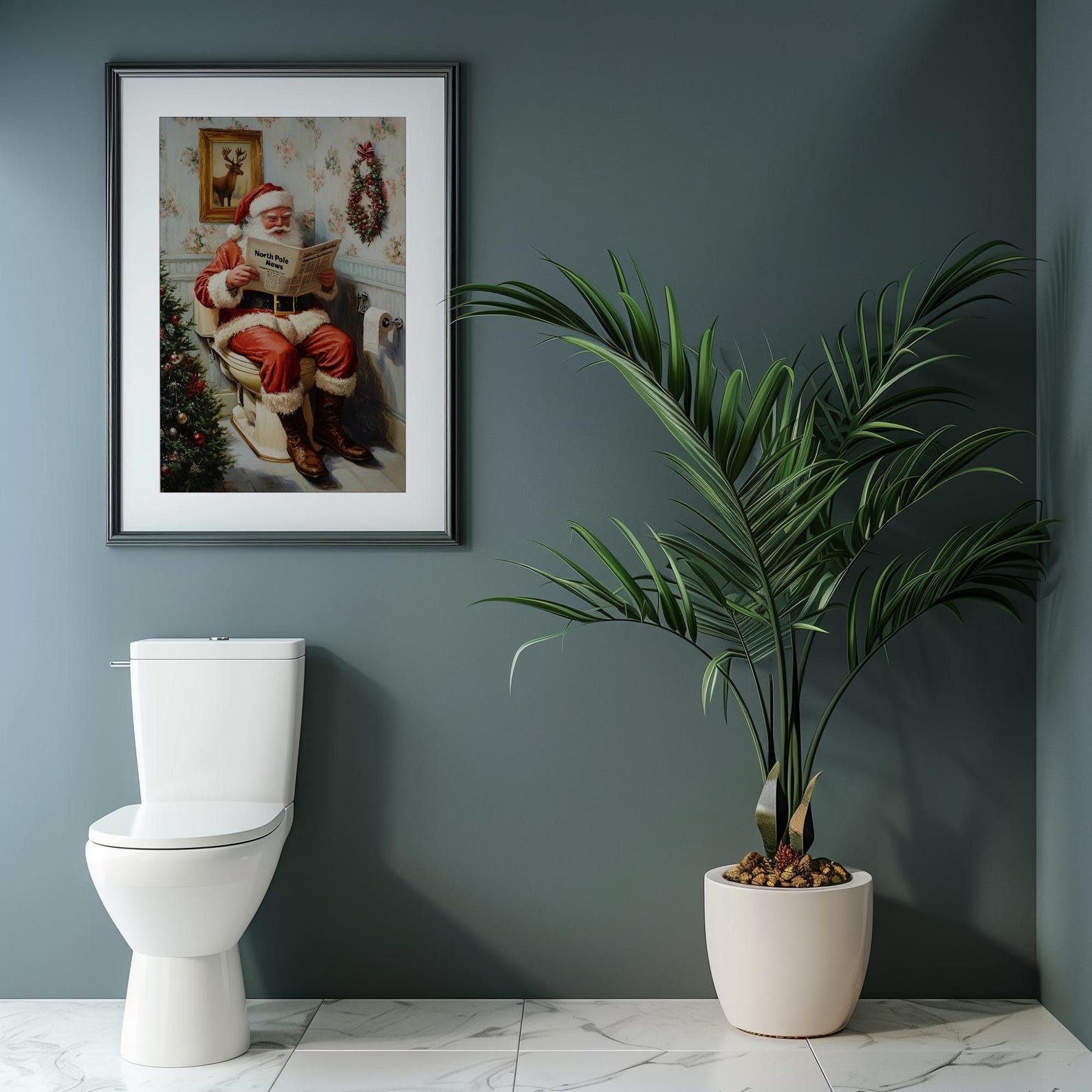 Santa Sitting on Toilet Funny Bathroom Art Print Printable Christmas ...