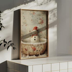 Cute Vintage Snowman in a Bathtub Wall Art Vintage Floral Winter ...