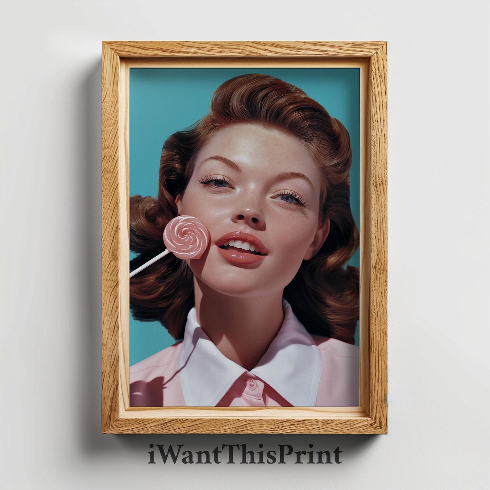 Vintage Girl With Lollipop Art Print Retro Wall Decor Gift for ...