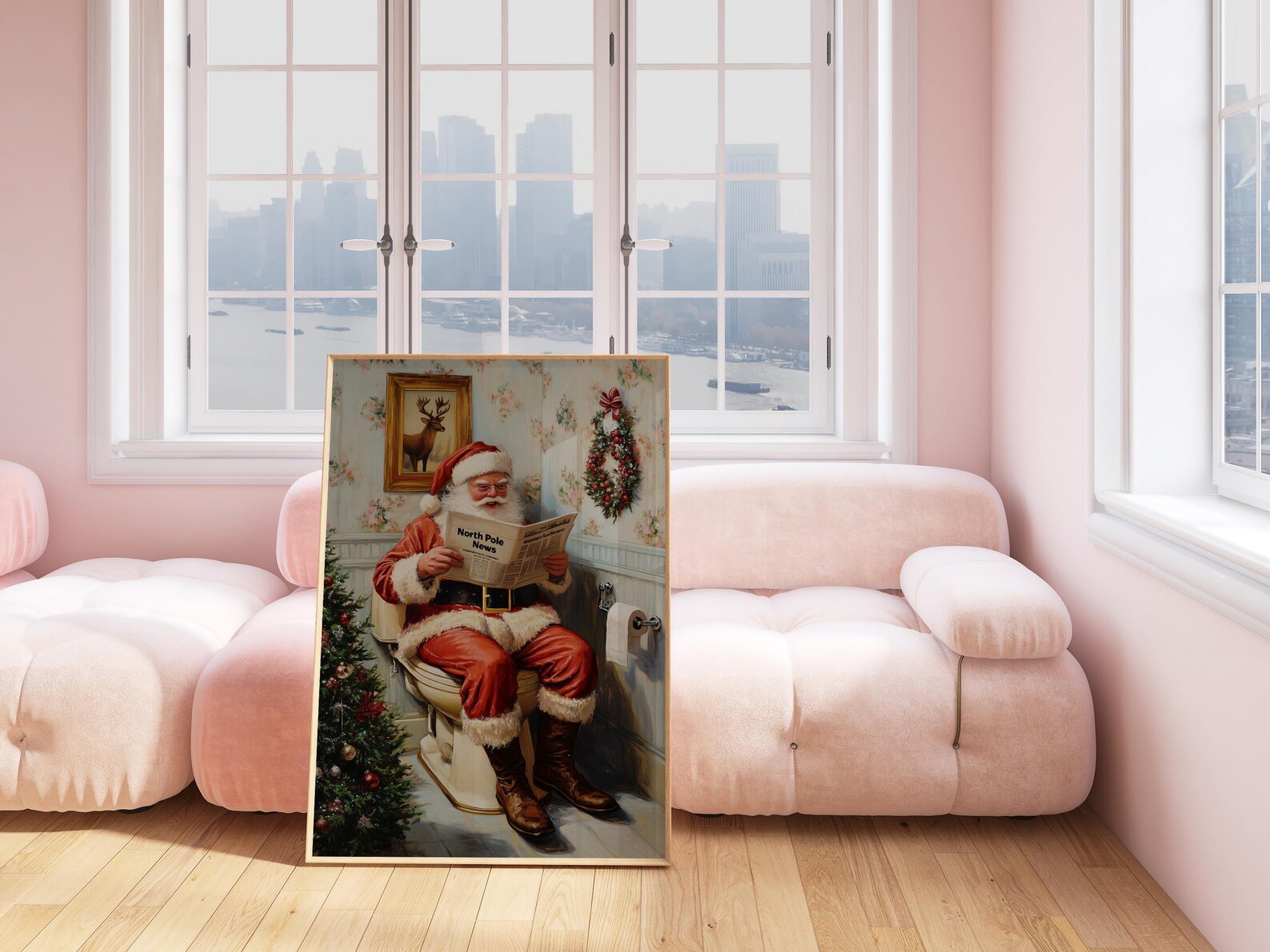 Santa Sitting on Toilet Funny Bathroom Art Print Printable Christmas ...