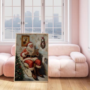 Santa Sitting on Toilet Funny Bathroom Art Print Printable Christmas ...