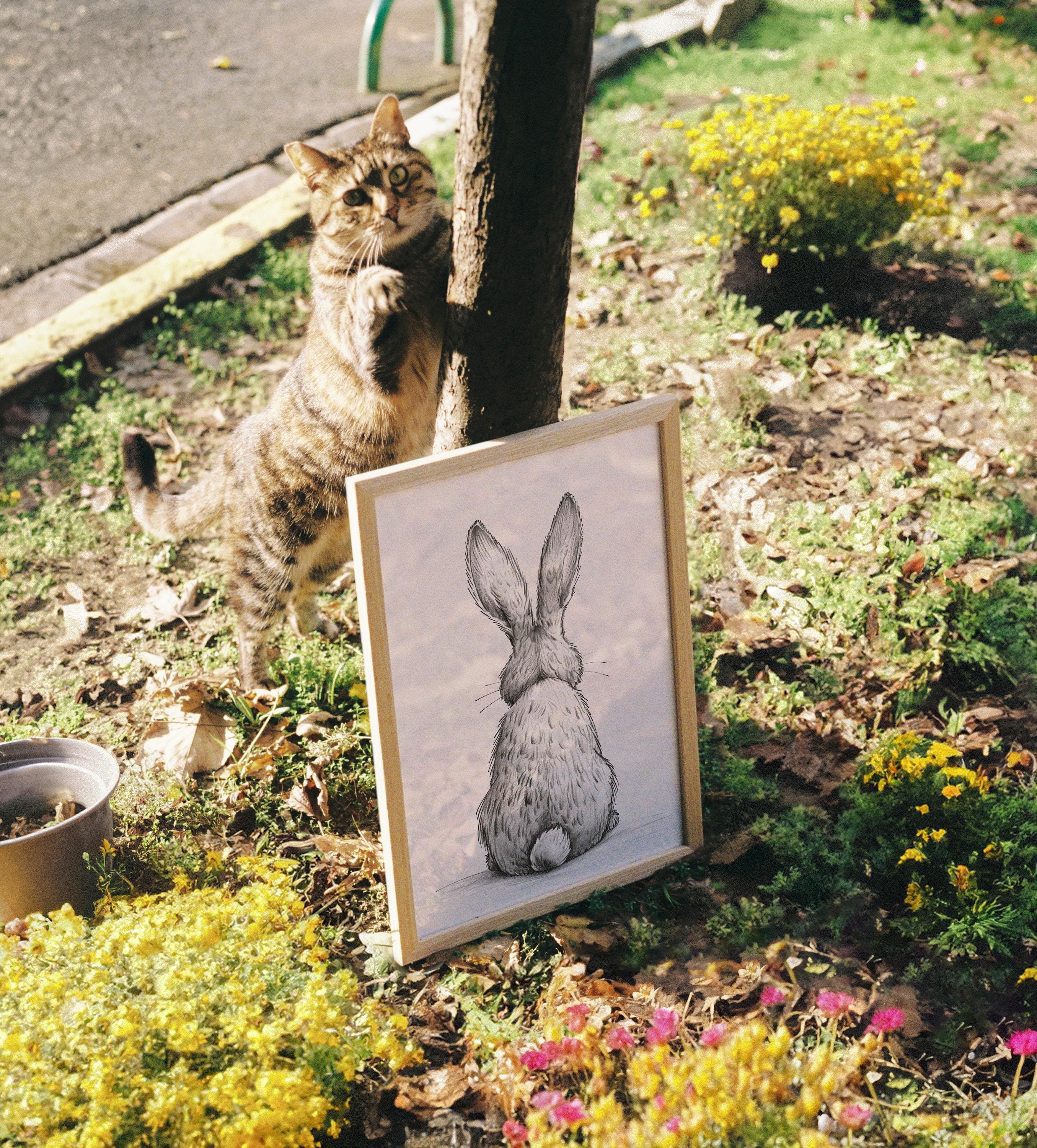Bunny Art Print - Bunny Ink Sketch Print Minimalist Bunny Rabbit Art ...