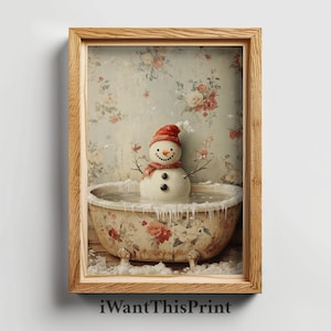 Cute Vintage Snowman in a Bathtub Wall Art Vintage Floral Winter ...