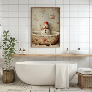 Cute Vintage Snowman in a Bathtub Wall Art Vintage Floral Winter ...