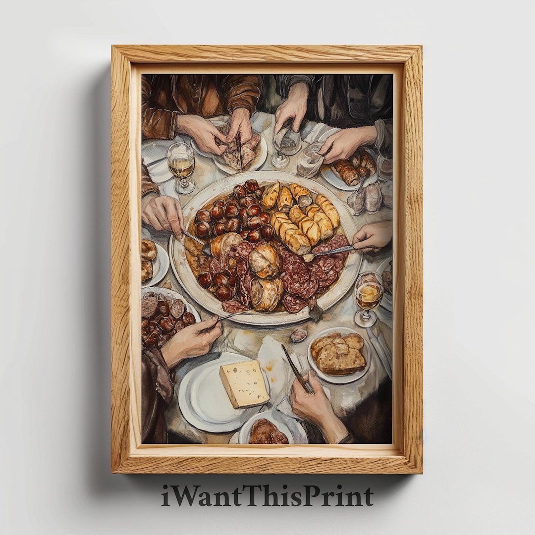 Rustic Feast Wall Art Dinner Table Painting Printable Vintage Dining ...
