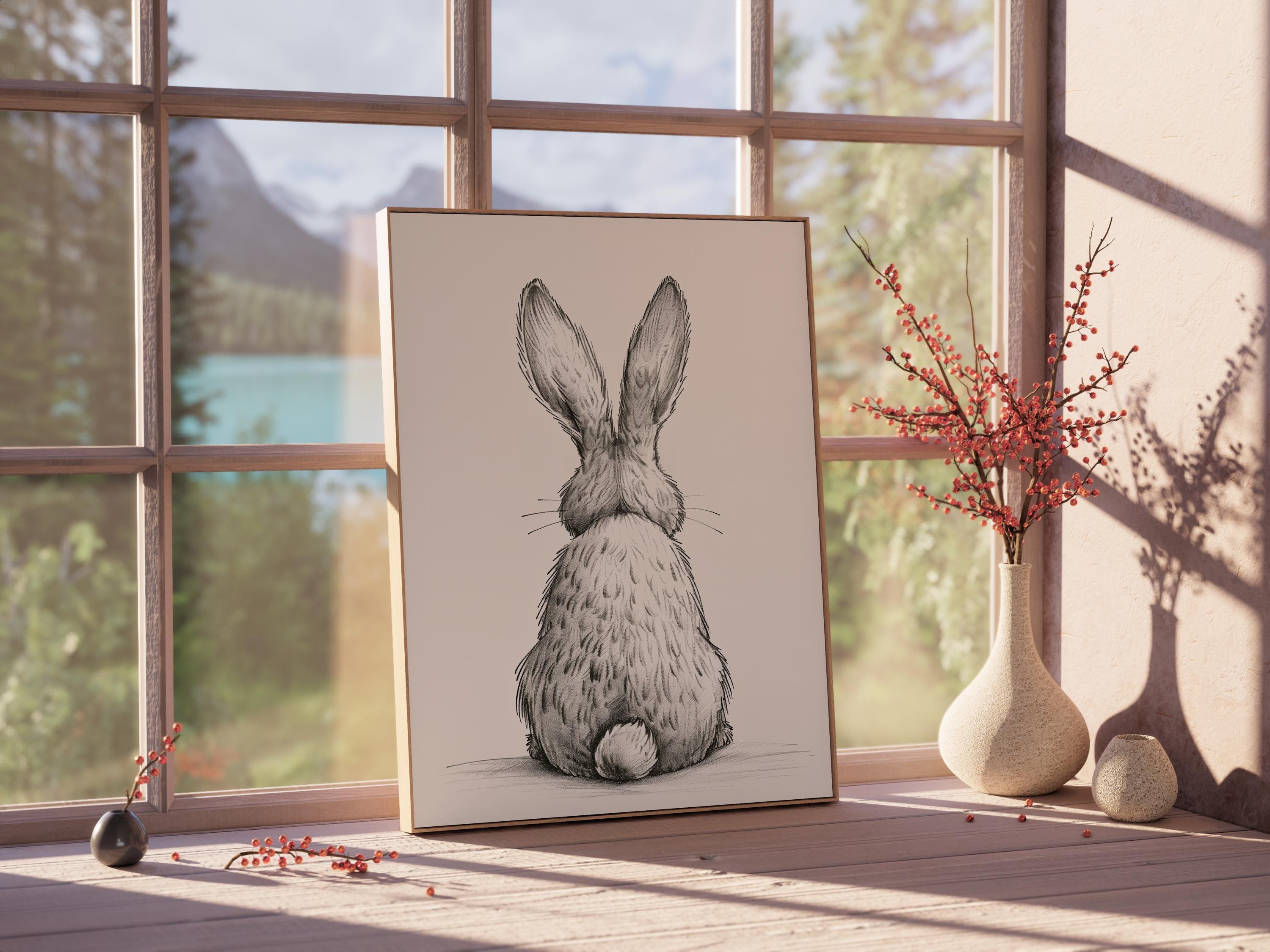 Bunny Art Print - Bunny Ink Sketch Print Minimalist Bunny Rabbit Art ...