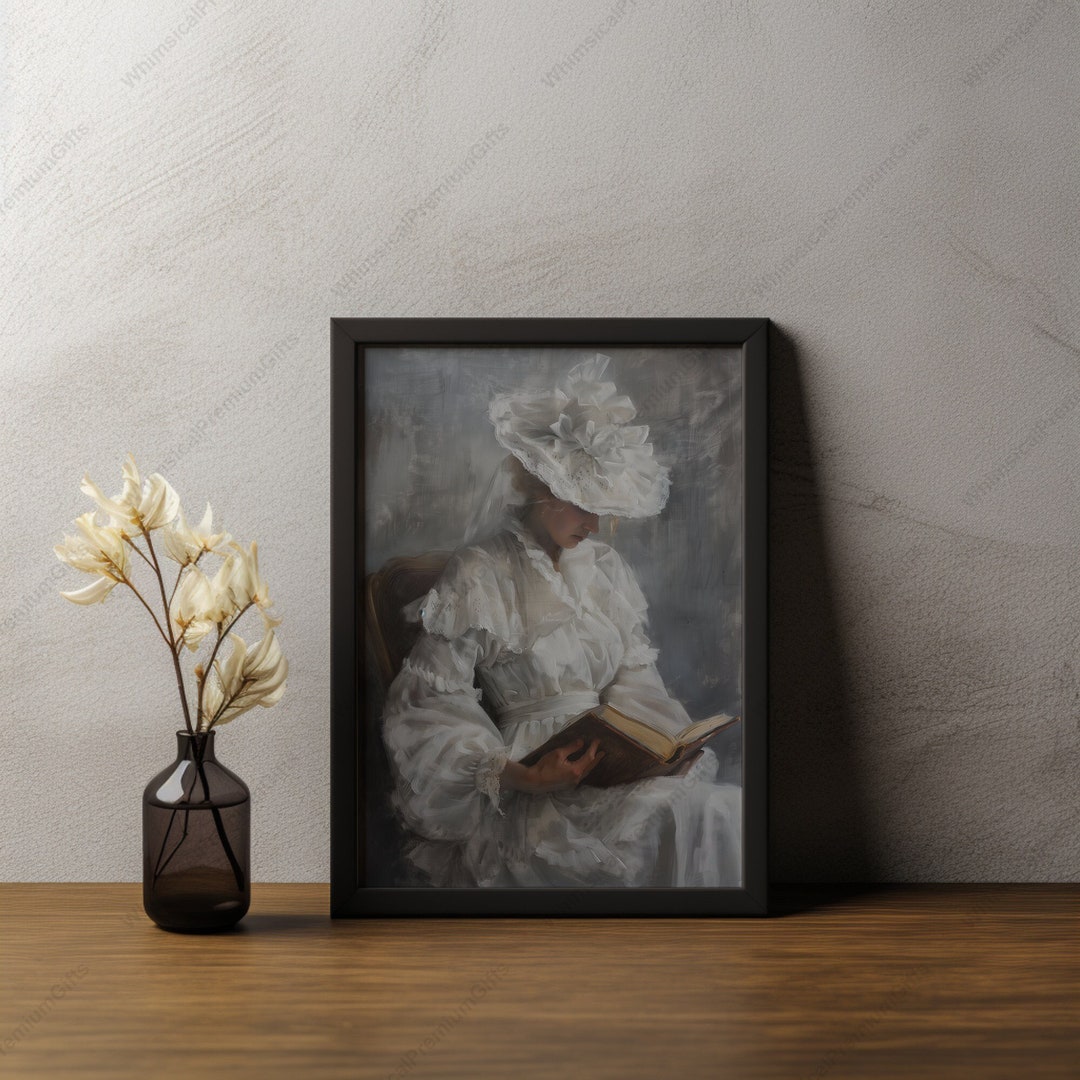 Vintage Woman Reading Book Print Reading Portrait Painting Vintage ...
