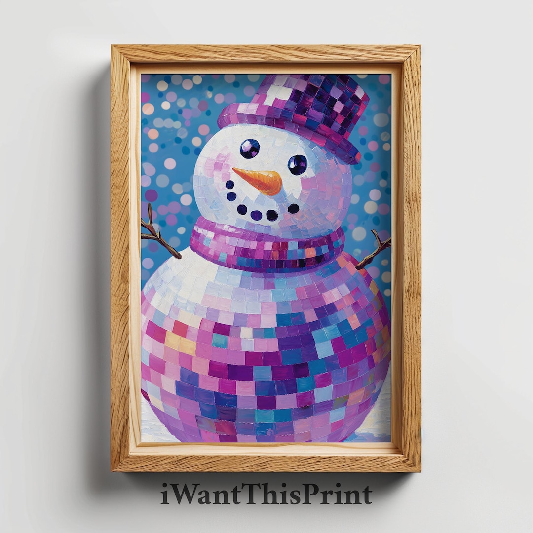 Disco Ball Snowman Printable Wall Art, Fun Holiday Decor, Christmas ...
