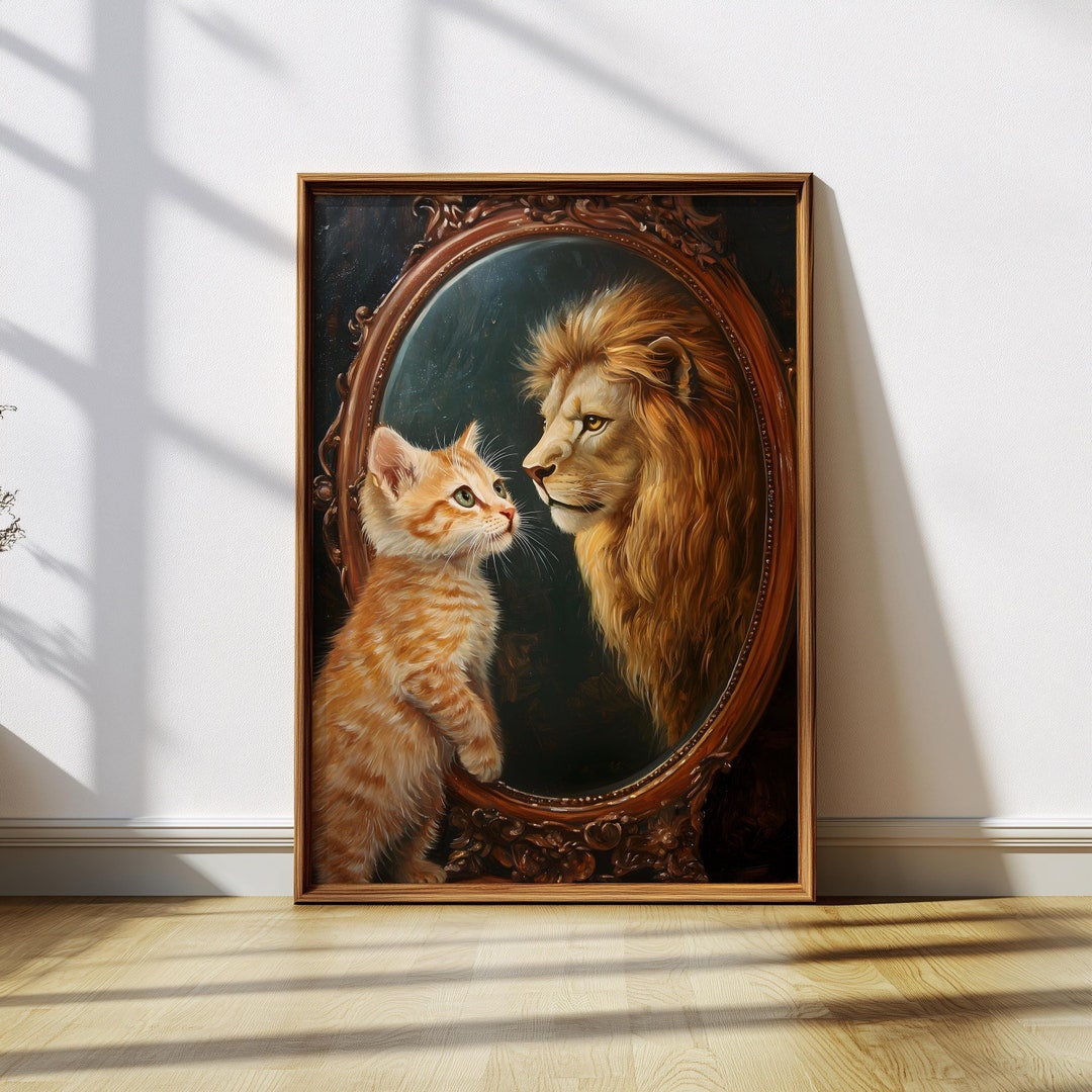 Kitten and Lion Reflection Art Print - Inspirational Cat Mirror Wall ...