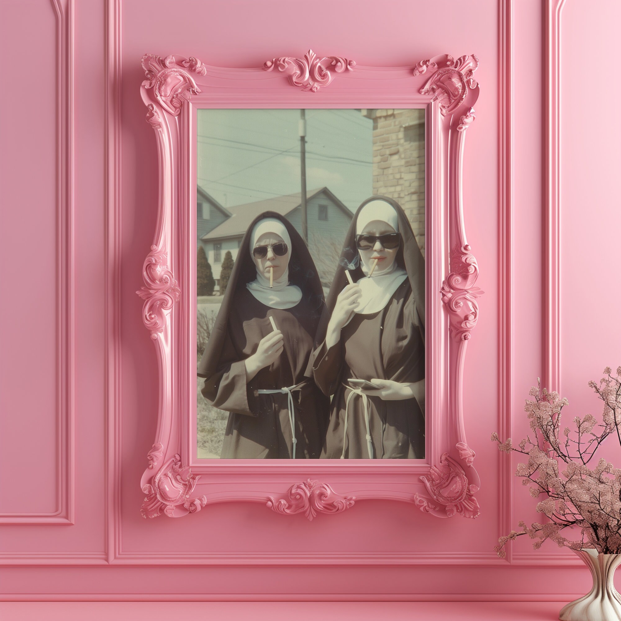 Nuns Smoking Weed Vintage Art Print, Funny Wall Decor, Stoner Nun ...