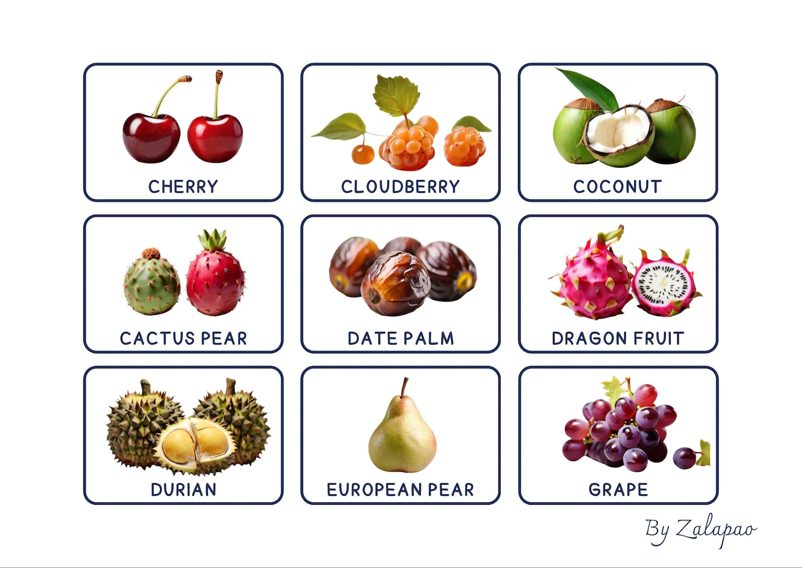 45 Fruits Cards for Kids, Fruit Cards, Fruit Lashcards, Flashcard ...