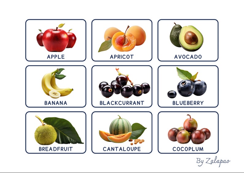 45 Fruits Cards for Kids, Fruit Cards, Fruit Lashcards, Flashcard ...
