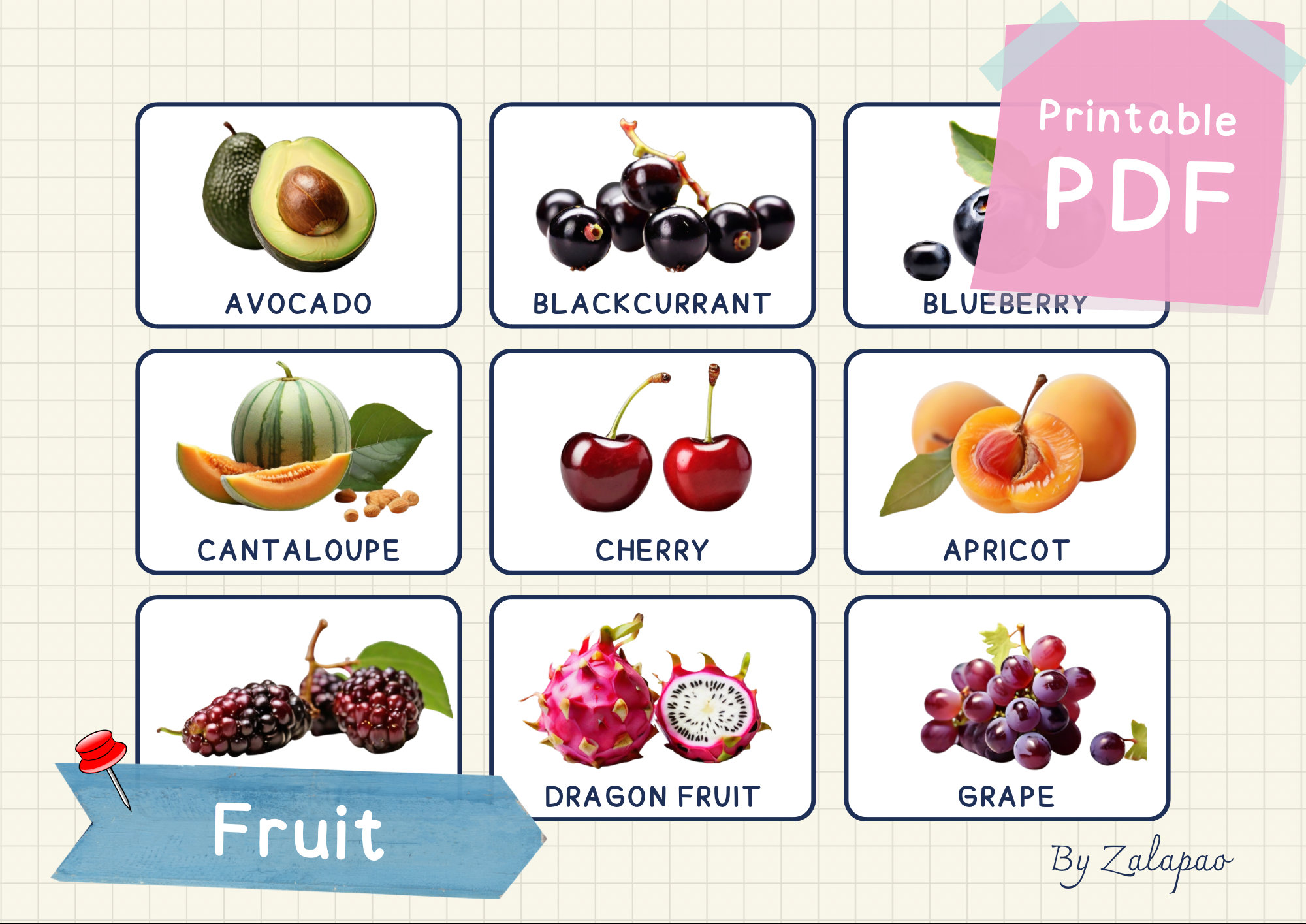 45 Fruits Cards for Kids, Fruit Cards, Fruit Lashcards, Flashcard ...
