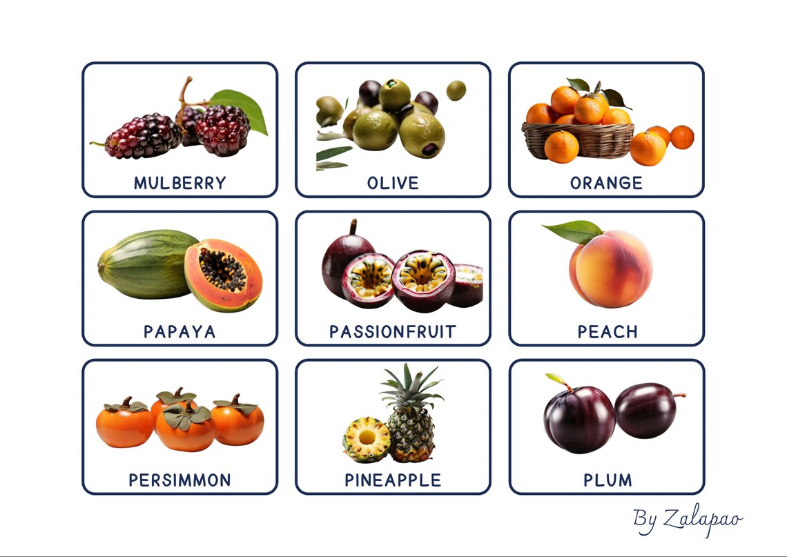 45 Fruits Cards for Kids, Fruit Cards, Fruit Lashcards, Flashcard ...