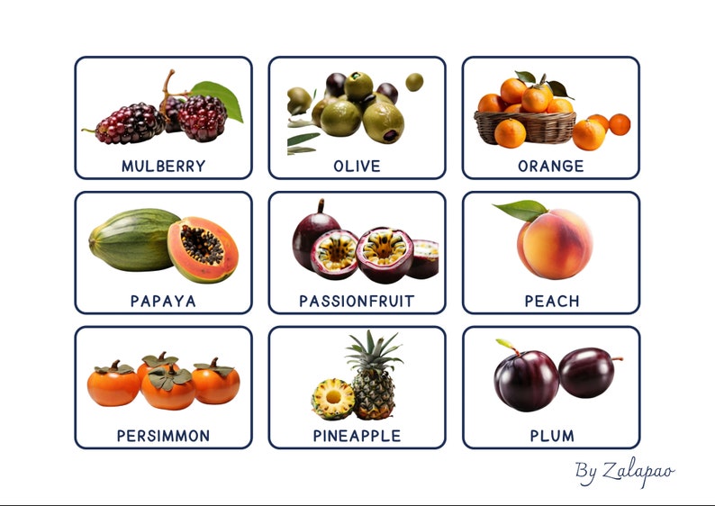 45 Fruits Cards for Kids, Fruit Cards, Fruit Lashcards, Flashcard ...