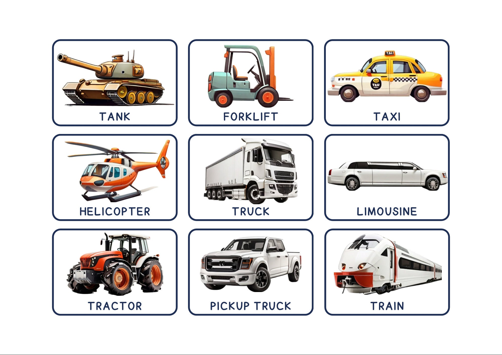 45 Vehicles Cards, Vehicles Cards for Kids, Preschool Cards, Vehicles ...
